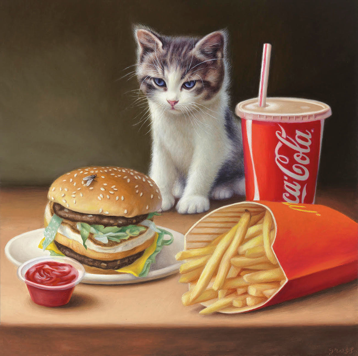 Alex Gross • STILL LIFE WITH KITTEN – Brassworks Gallery